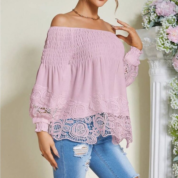 Tops | Boho Off Shoulder Lace Blouse | Poshmark